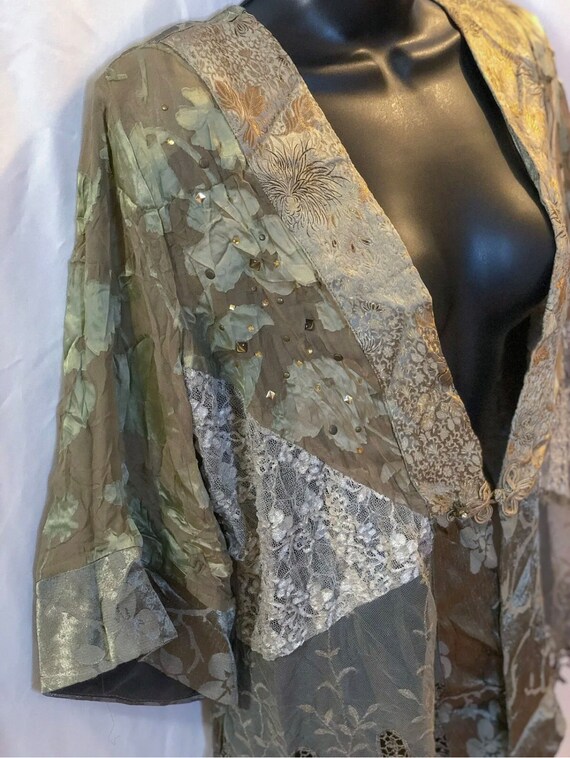 Vintage Violet Kay Olive Green Sheer Silk Satin Lace … - Gem