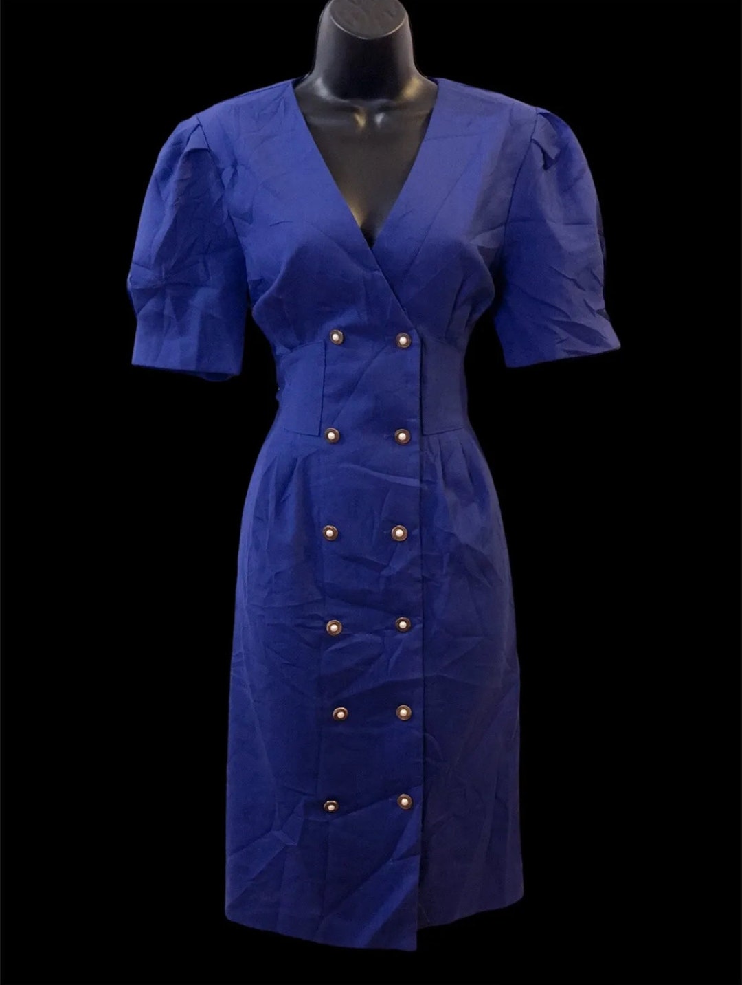 Vintage Stuart Alan Petites Blue Puff Sleeve V Neckline Button Down ...