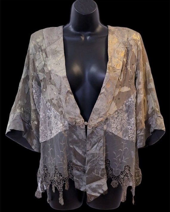 Vintage Violet Kay Olive Green Sheer Silk Satin Lace … - Gem