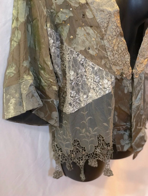 Vintage Violet Kay Olive Green Sheer Silk Satin Lace … - Gem