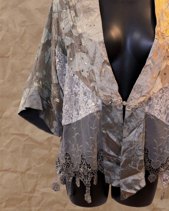 Vintage Violet Kay Olive Green Sheer Silk Satin Lace … - Gem