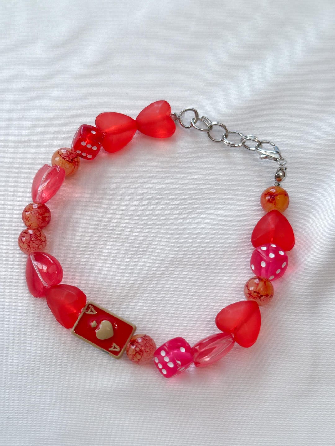 Handmade Red Tan Dice Heart Ace of Spades Deck of Cards Round Circle ...