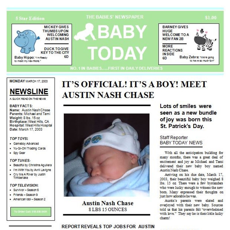 Newspaper Baby - Etsy