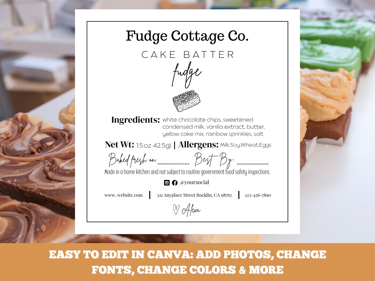 Fudge Cottage Food Label Template | Editable Canva Label | Printable ...