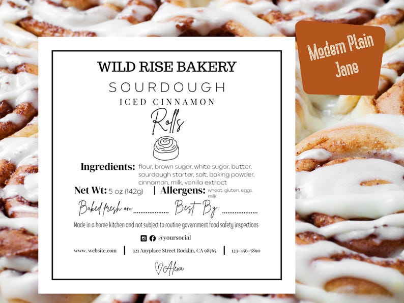 Sourdough Cinnamon Roll Label Template – Editable Ingredient Tag & Made ...