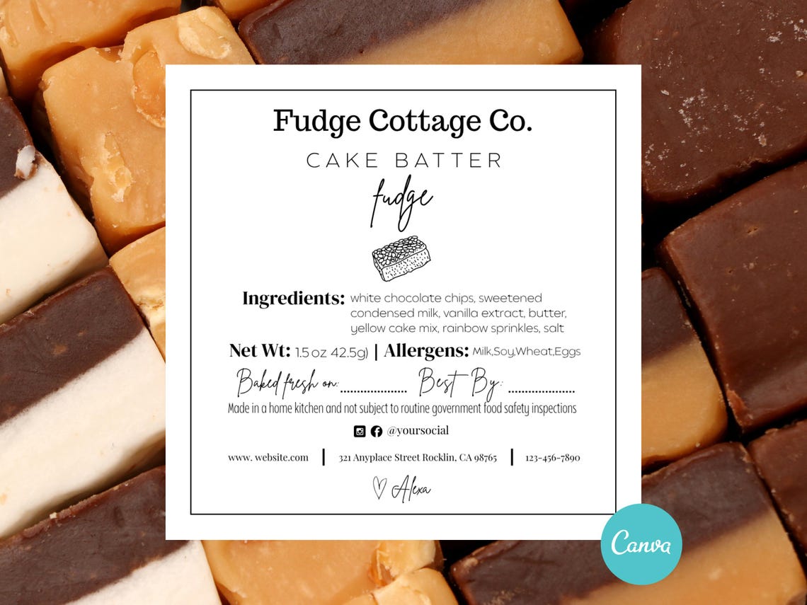 Fudge Cottage Food Label Template | Editable Canva Label | Printable ...