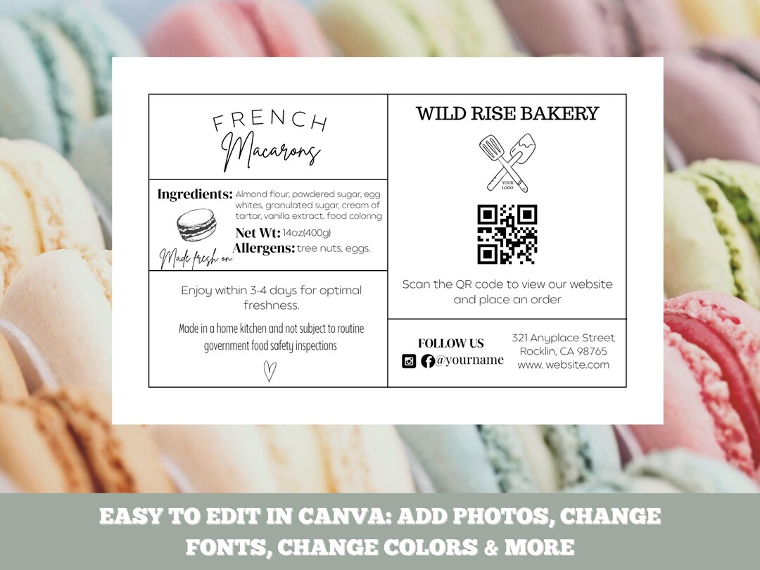 Cottage Law Editable Bakery Labels, Custom Food Label Templates ...
