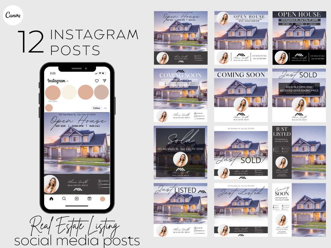 Real Estate Template, Real Estate Social Media Posts, Canva Template ...