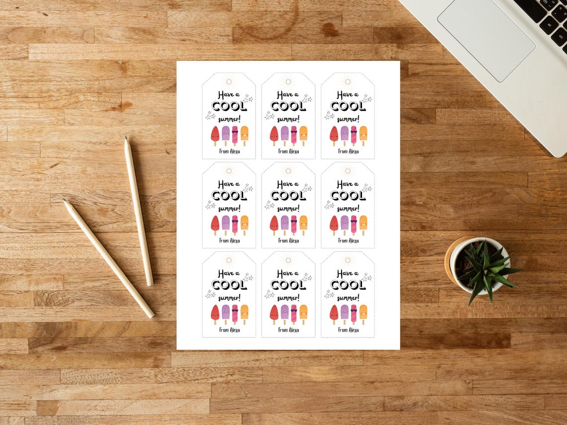 Popsicle Tag, Editable Summer Gift Tag, Printable End of School Year ...