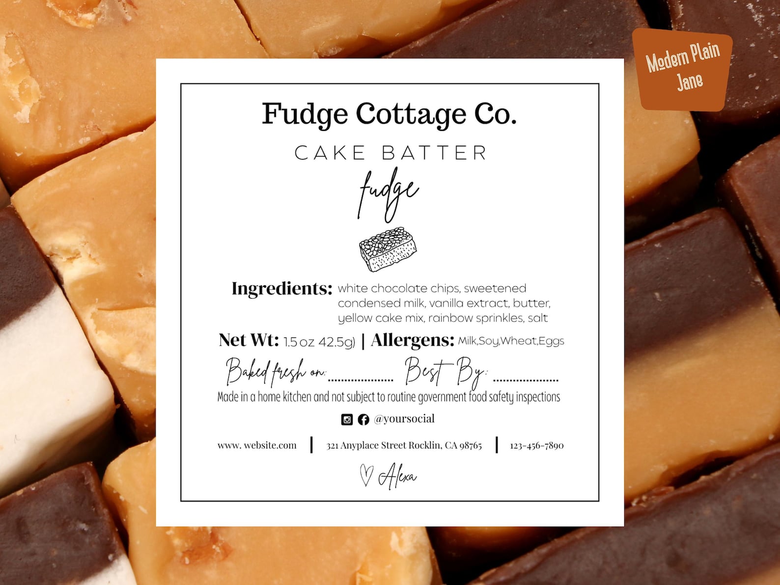 Fudge Cottage Food Label Template | Editable Canva Label | Printable ...