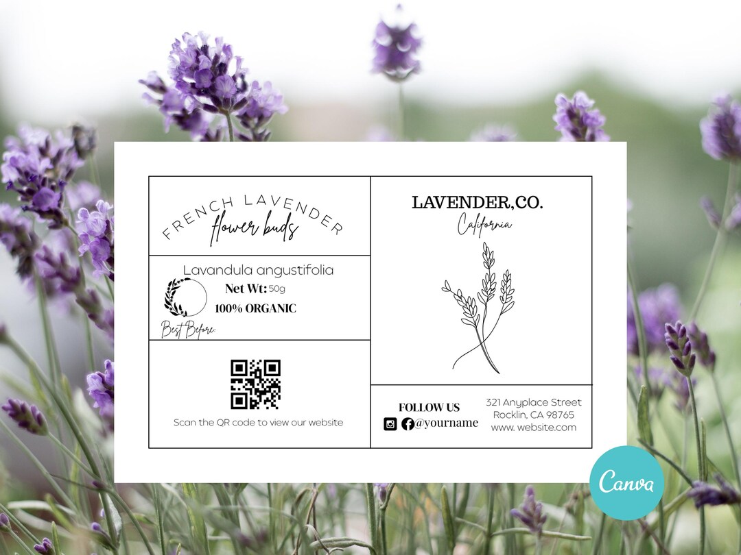 Lavender Flower Buds Label Template | Editable Canva Sticker |printable ...