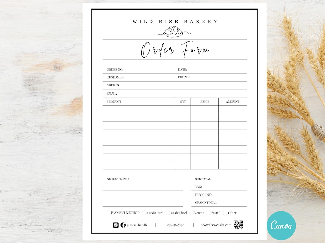 Bakery Order Form | Cottage Law Bakery Templates | Editable Invoice ...