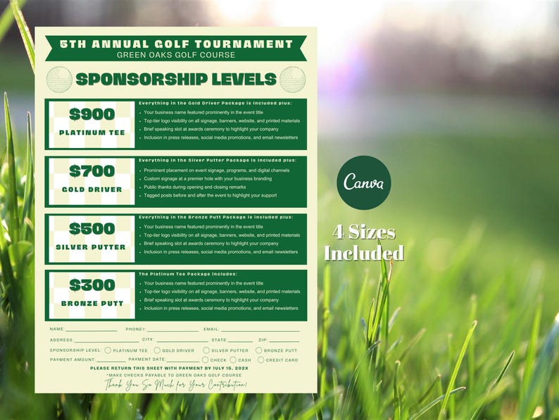 Editable Golf Sponsorship Levels Canva Template | Golf Tournament ...