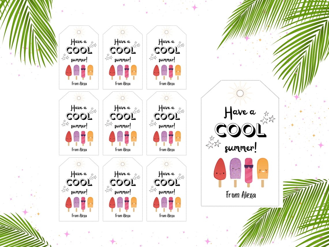 Popsicle Tag, Editable Summer Gift Tag, Printable End of School Year ...