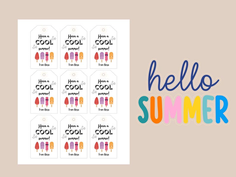 Popsicle Tag, Editable Summer Gift Tag, Printable End of School Year ...