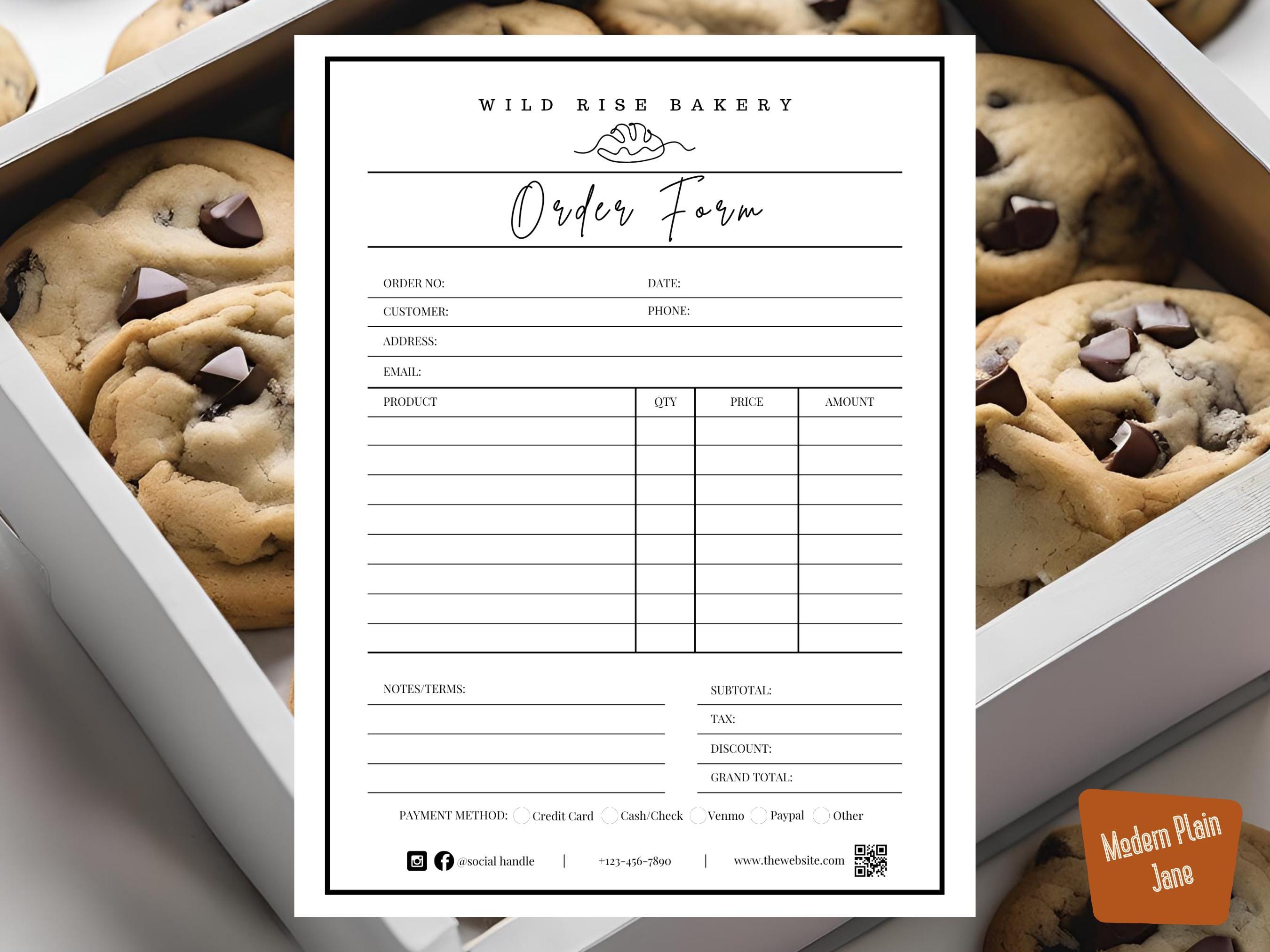 Bakery Order Form | Cottage Law Bakery Templates | Editable Invoice ...
