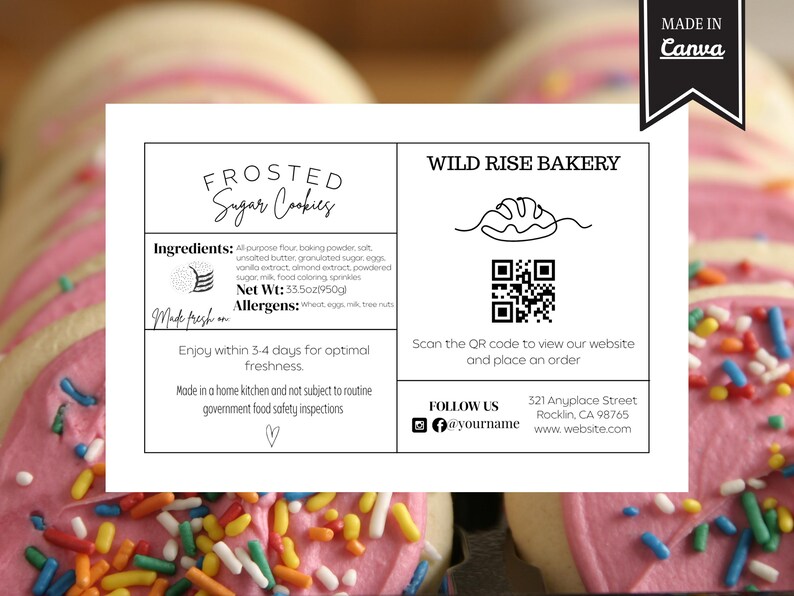 Sugar Cookie Ingredient Label, Cottage Law Printable Bakery Labels ...