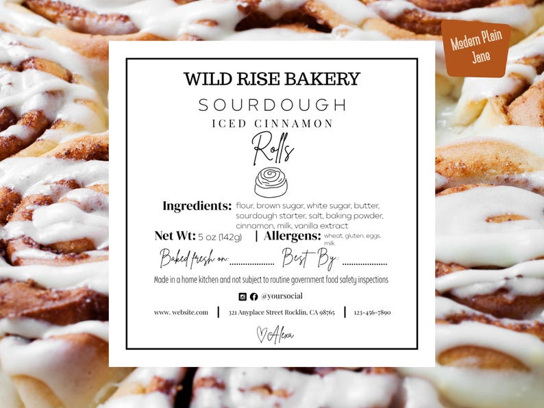 Sourdough Cinnamon Roll Label Template – Editable Ingredient Tag & Made ...
