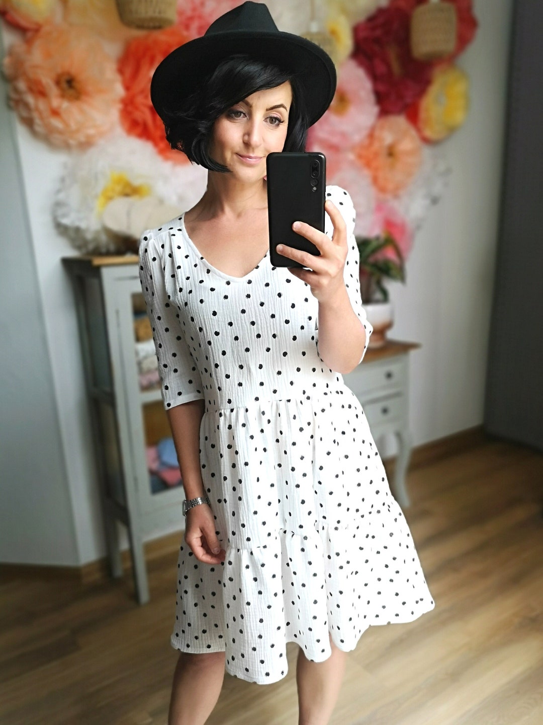 MEKO® Mussly Kleid Damen, Stufenkleid aus Musselin im Boho-Look, Weiß ...