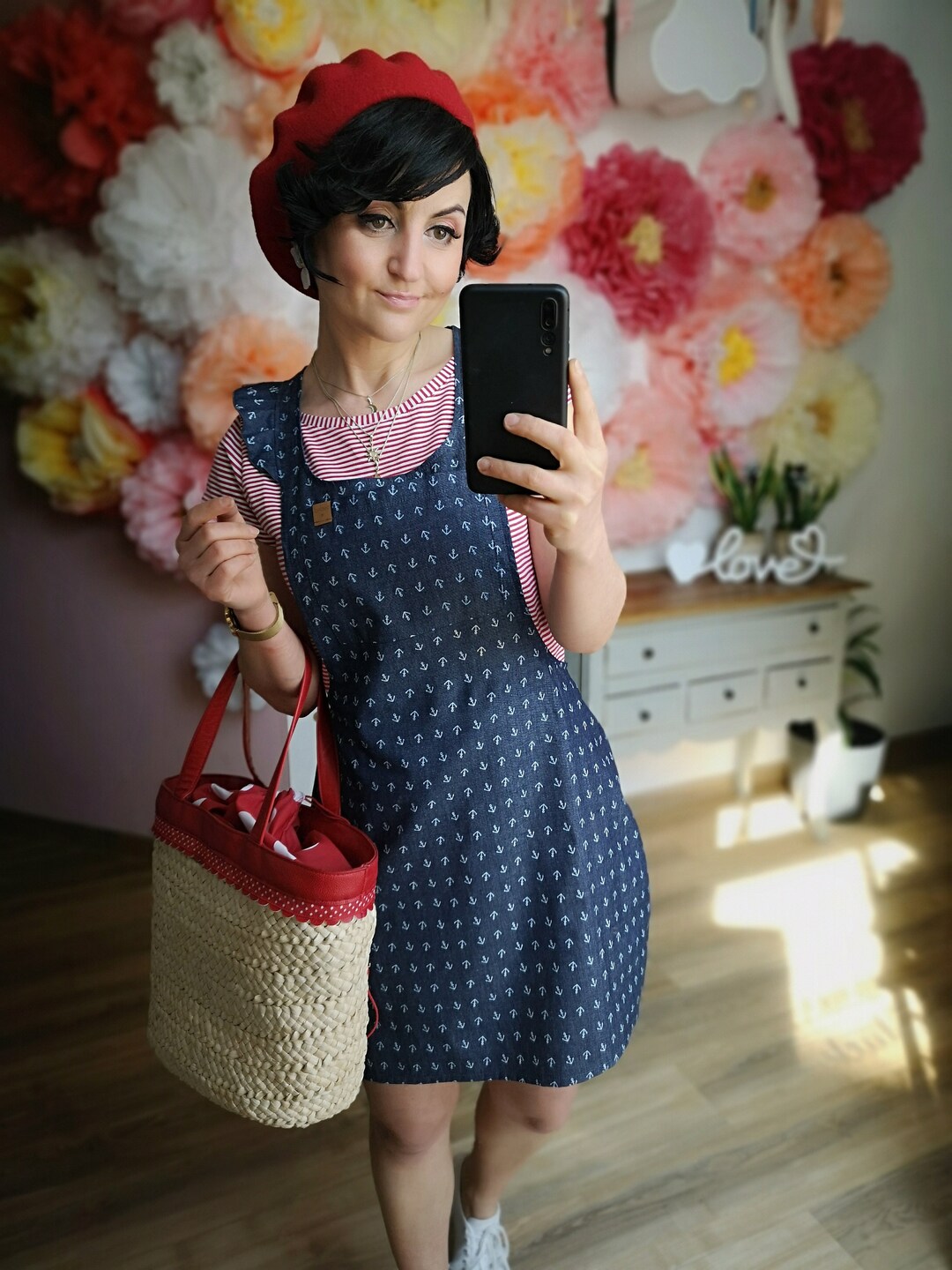 Gr. S MEKO® Cezaly Latzkleid aus Jeans mit Ankern für Damen, ärmelloses ...