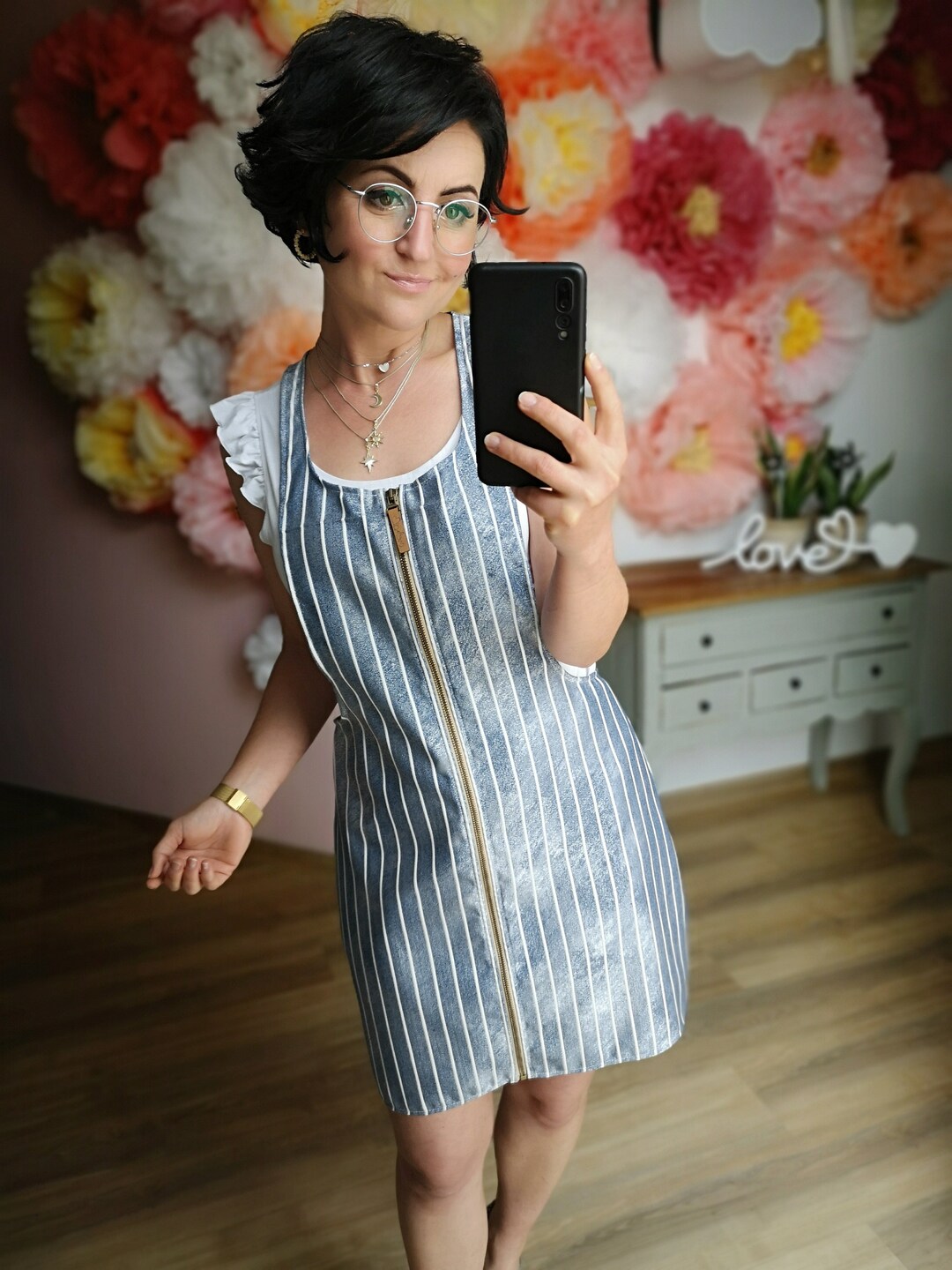 Size S, M MEKO® cordzaly Women's Denim Dress With Zipper, Silver Blue ...