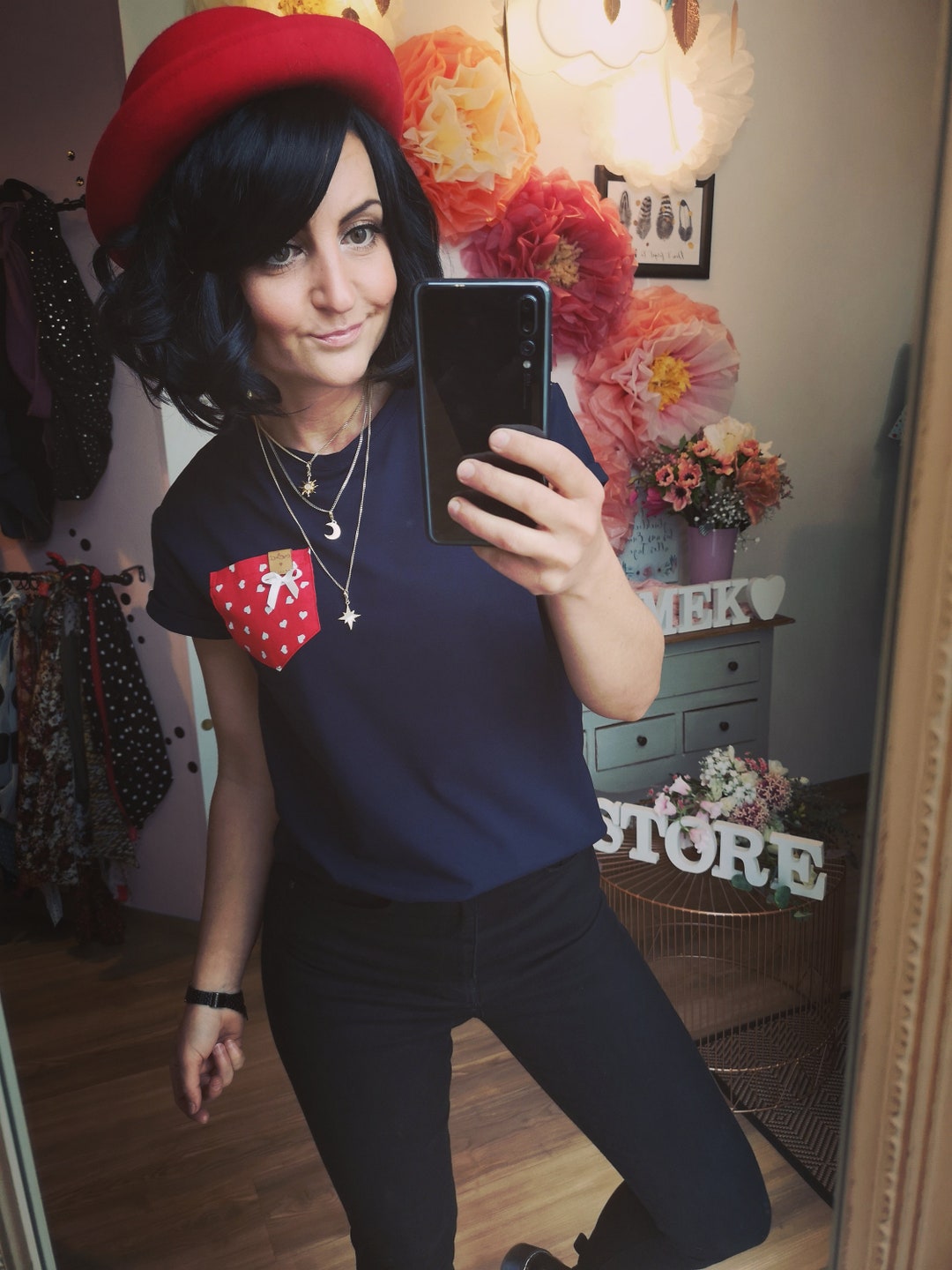 MEKO® trixy T-shirt Women, Shirt With Pocket, Blue With Heart, Tops ...