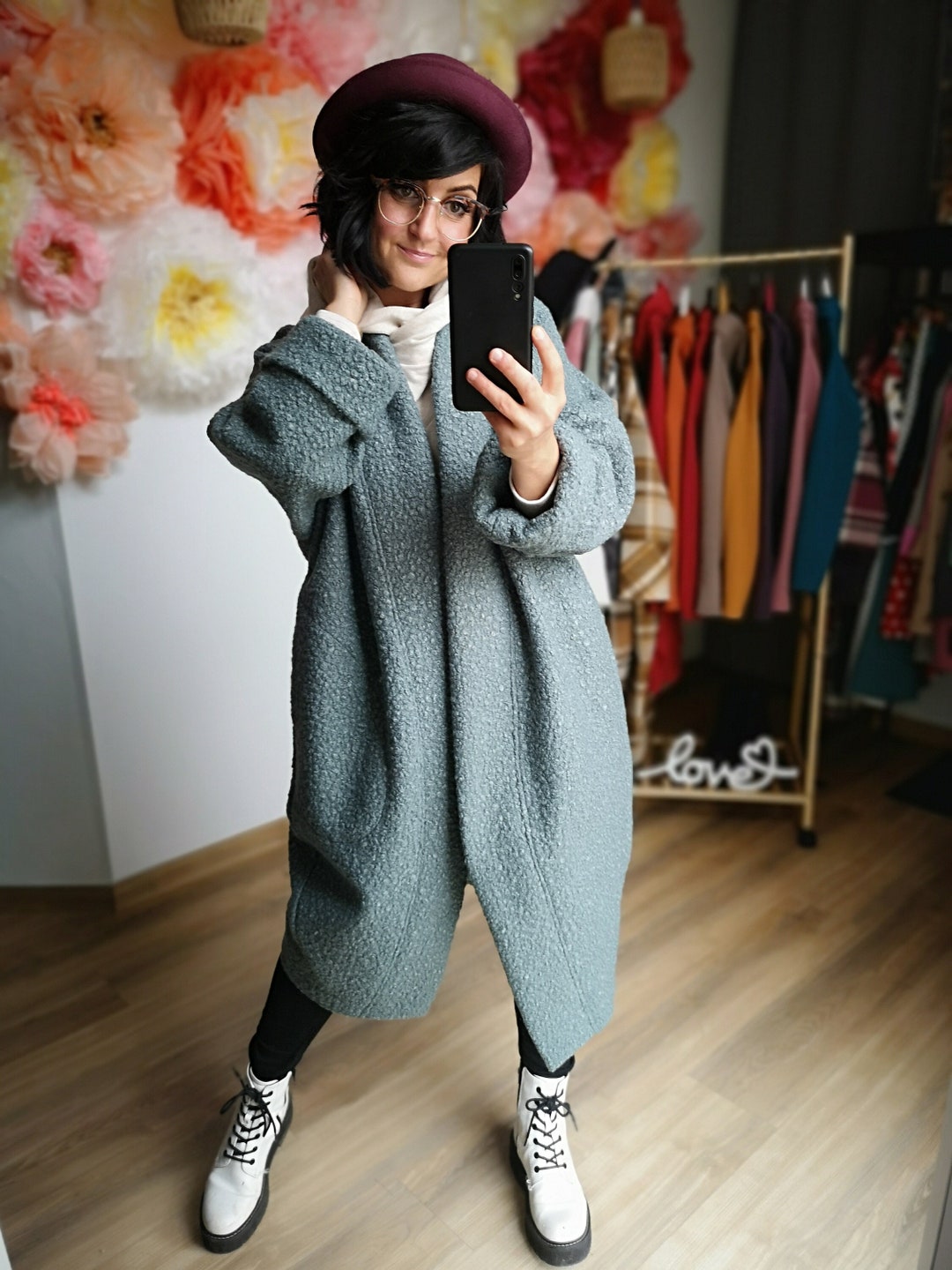 MEKO® largy Exclusive Oversize Coat for Women Made of Bouclé, Plain Ice ...