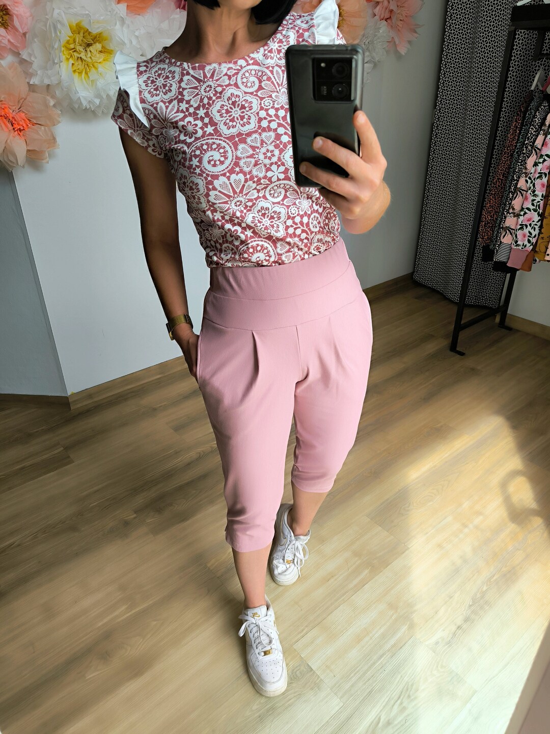 MEKO® nicycapry Capri Pants for Women, Carrot Pants in Pink With High ...