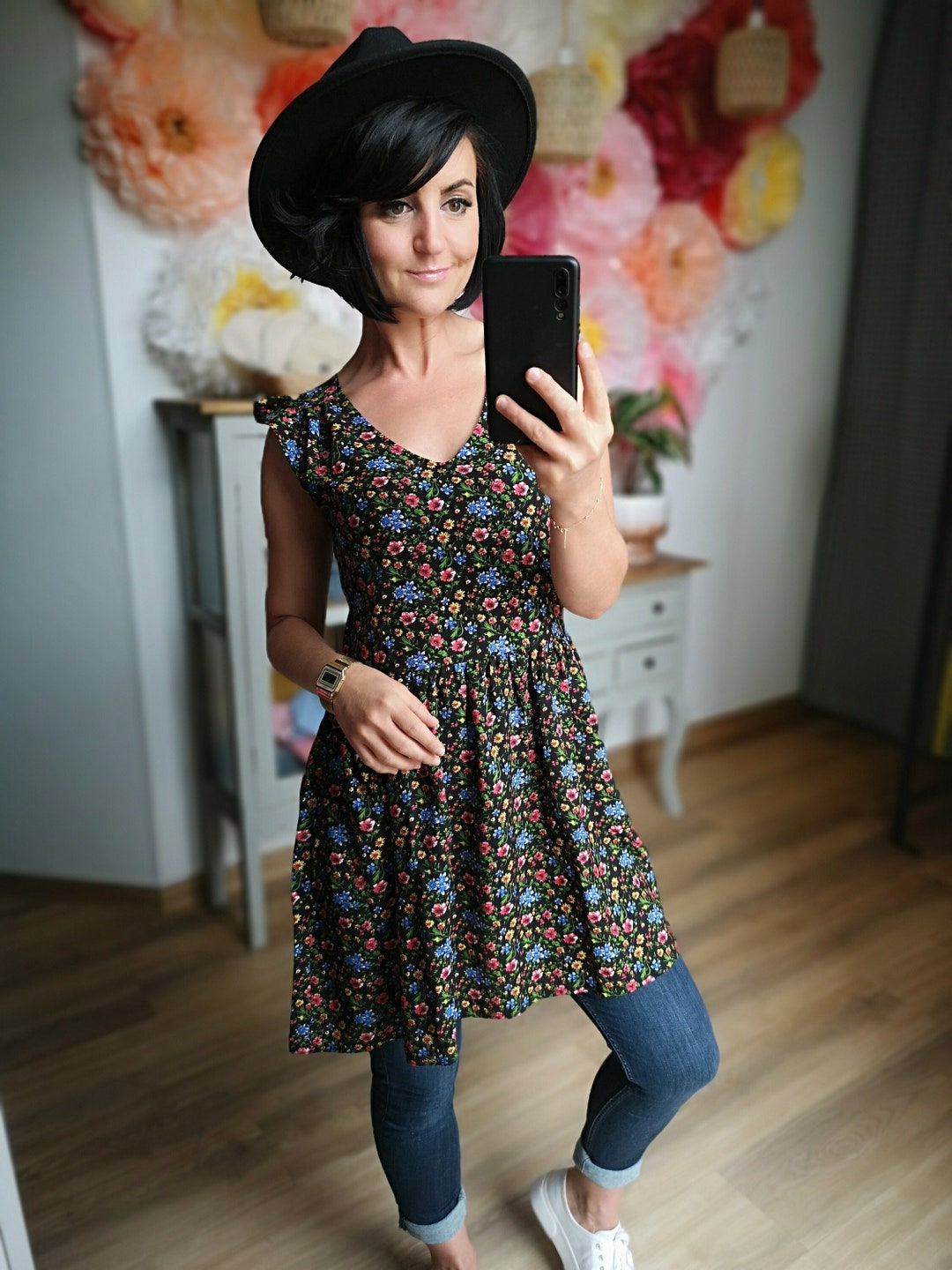 MEKO® psy Dress Women, Tiered Dress With V-neck, Ruffles and Floral ...