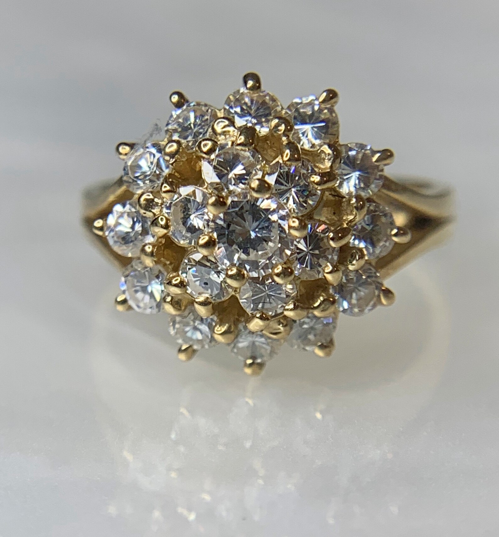 Cubic Zirconia Floral Ring 14k Solid Gold CZ Ring Gold Flower Ring CZ ...