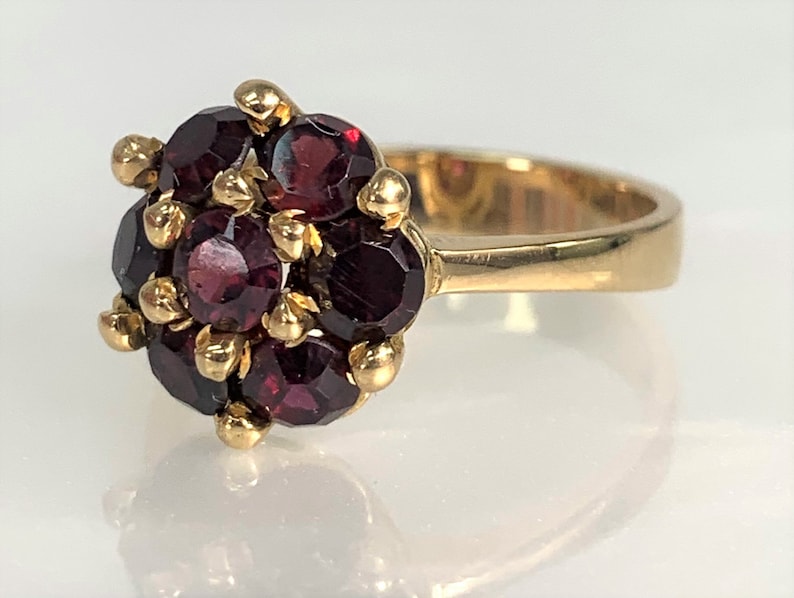 Garnet Flower Ring, Garnet Jewelry Vintage, Garnet Gold Ring 18k ...