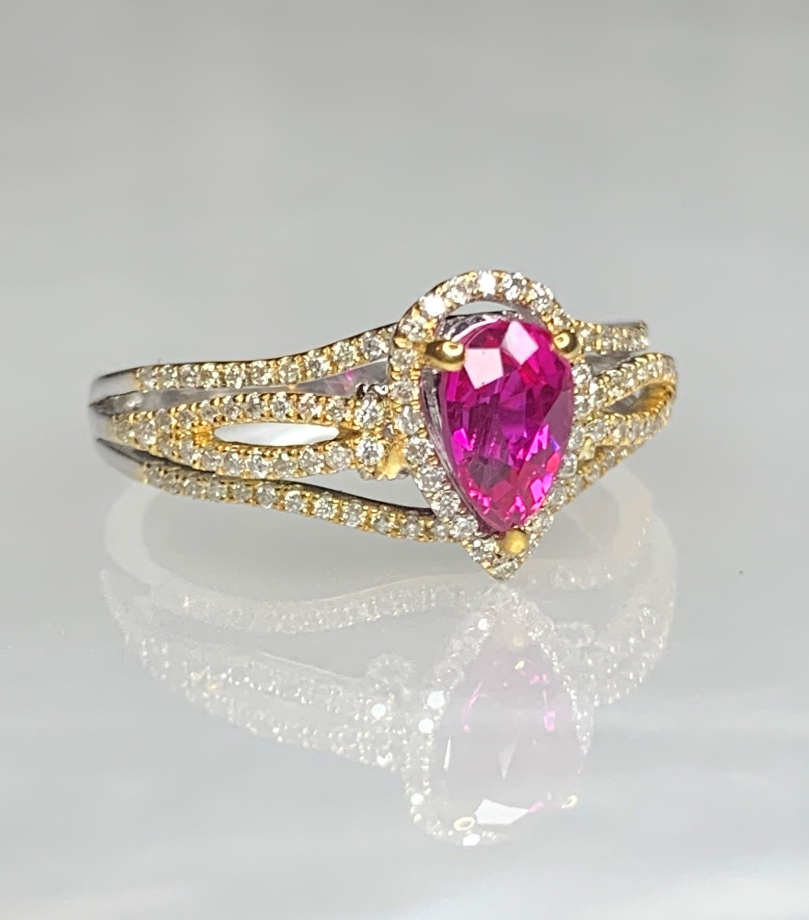 Ruby Ring, Ruby Diamond Ring for Women, Pear Shaped Ruby Engagement ...