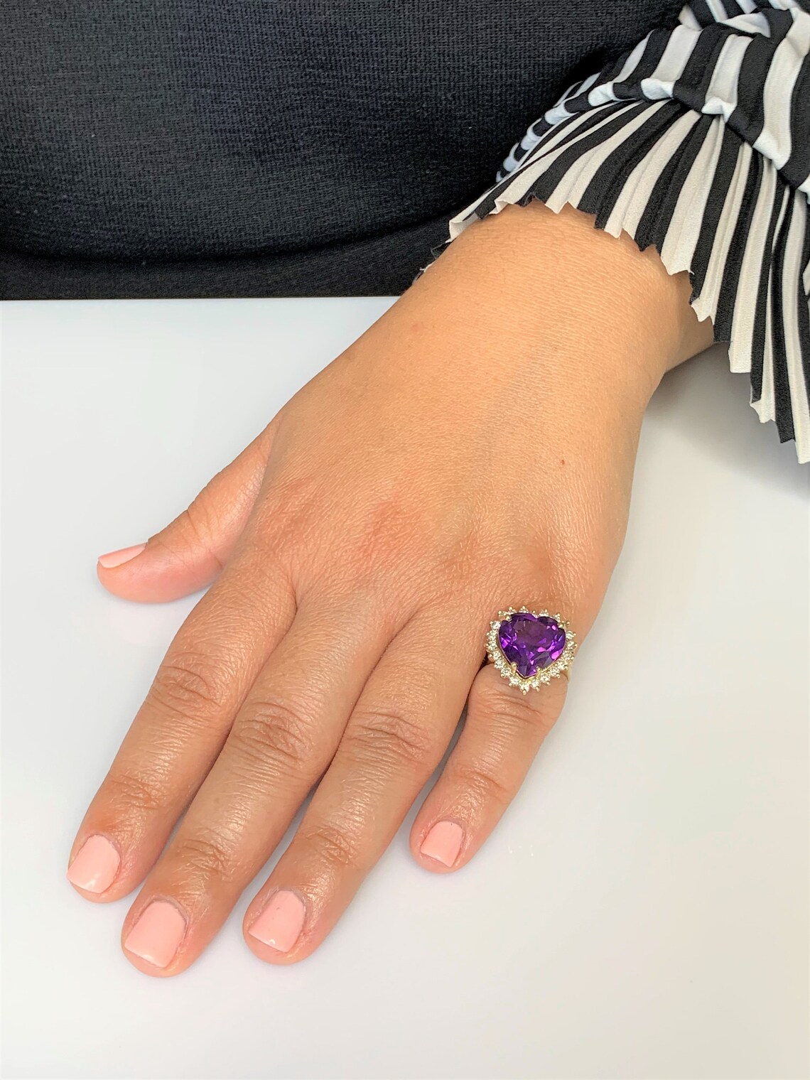 Amethyst Ring Amethyst Heart Ring Amethyst Diamond Heart - Etsy