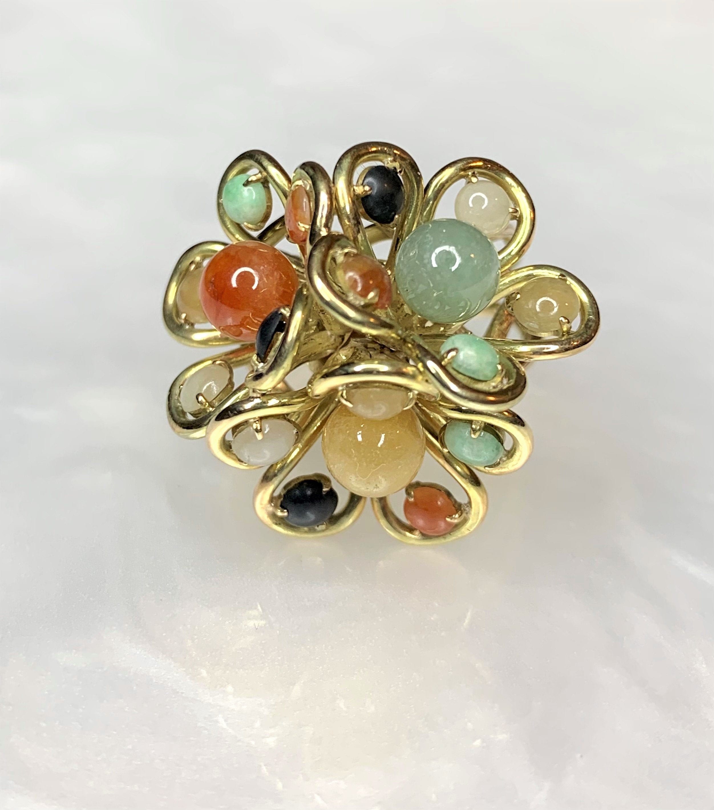 Multi Color Jade Ring, Jade Flower Ring, Natural Jade Ring, Jade Clover ...