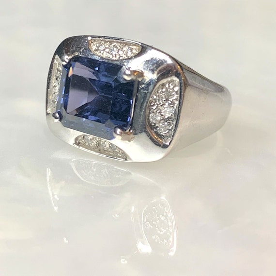 Emerald Cut Blue Spinel Ring: 14k White Gold Diamond … - Gem