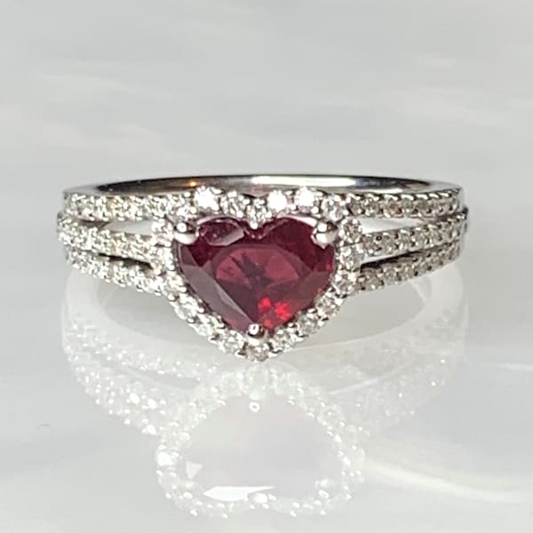 Heart Shaped Ruby Ring With Diamonds - Etsy