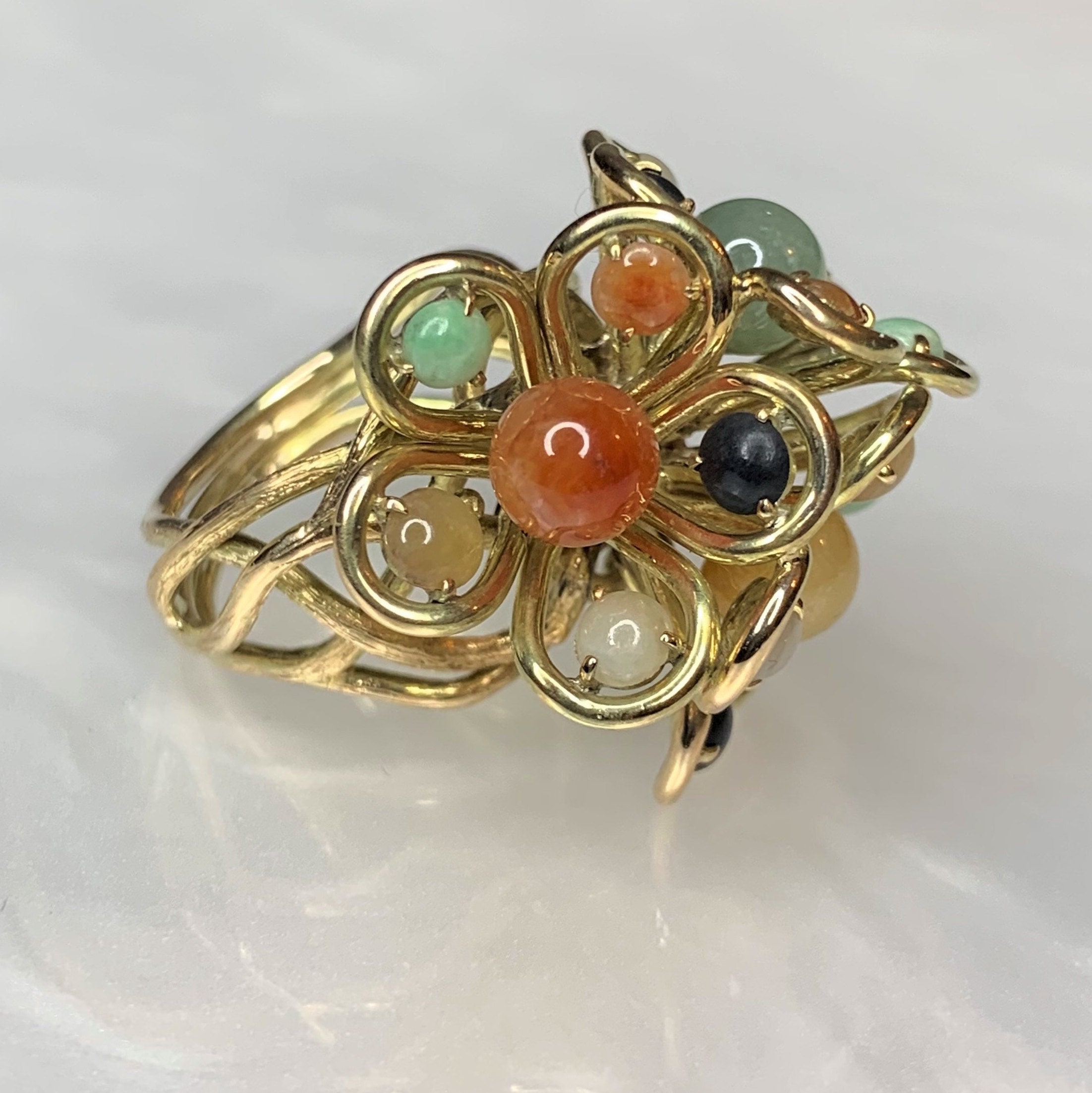 Multi Color Jade Ring, Jade Flower Ring, Natural Jade Ring, Jade Clover ...