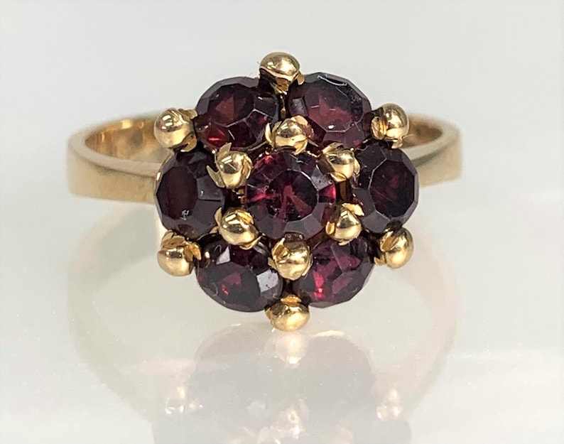 Garnet Flower Ring, Garnet Jewelry Vintage, Garnet Gold Ring 18k ...