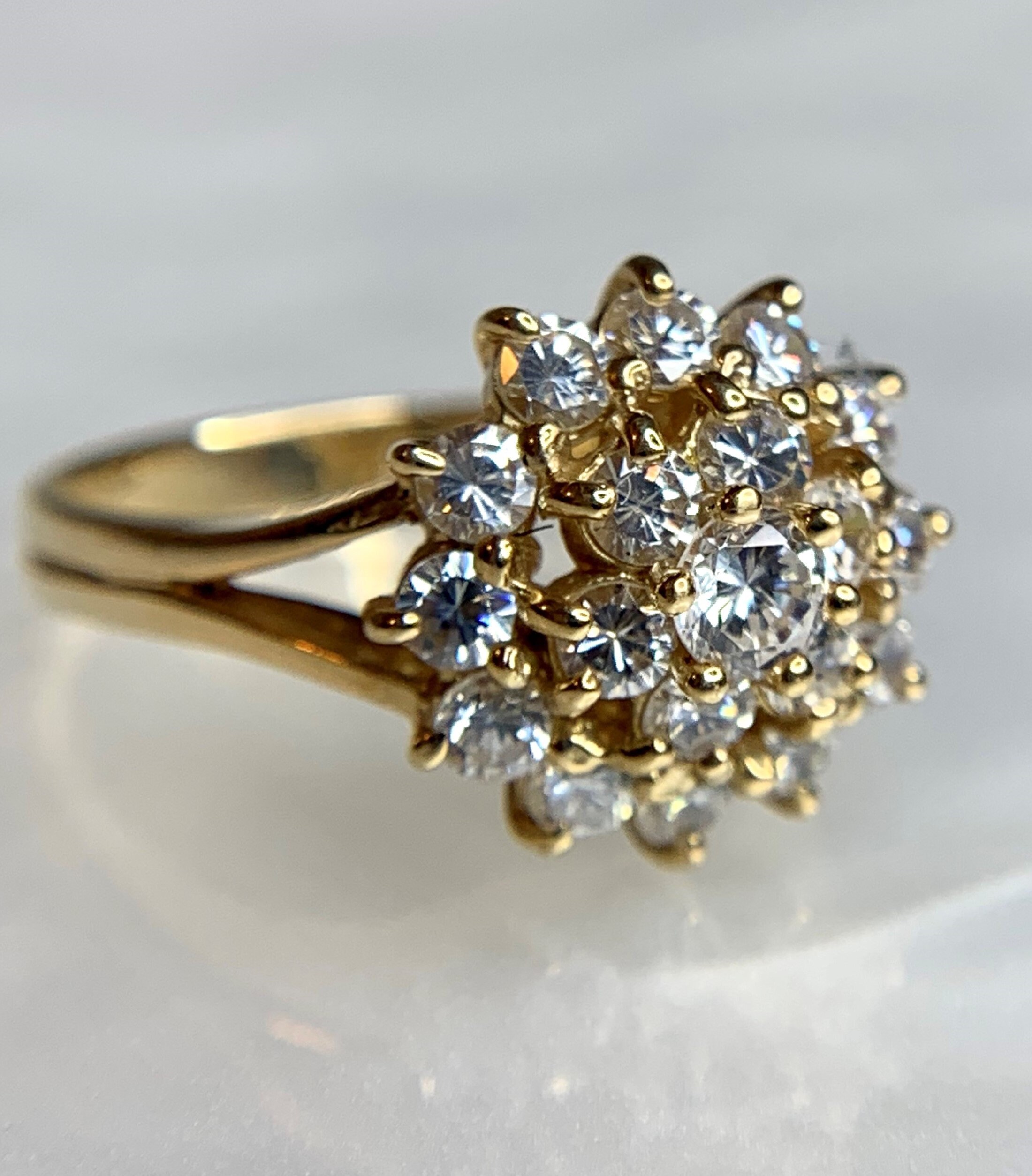 Cubic Zirconia Floral Ring| 14k Solid Gold CZ Ring| Gold Flower Ring ...