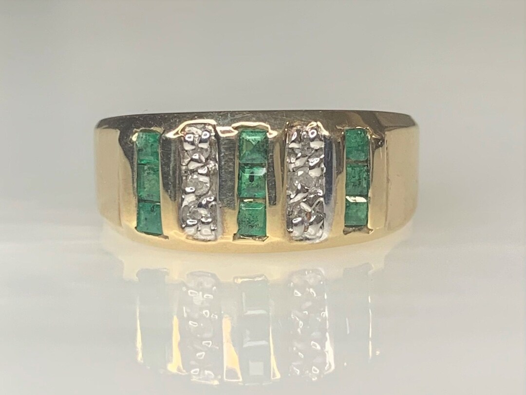 Vintage 14k Gold Emerald Ring: Channel Set Diamond Accent - Etsy