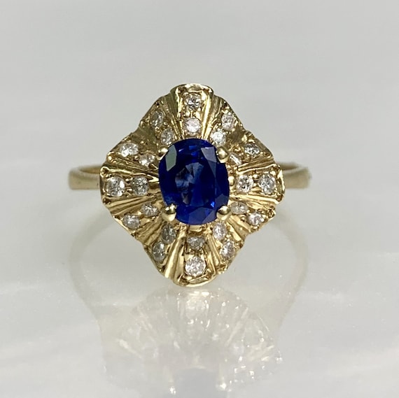 Vintage Blue Sapphire Ring: 14k Yellow Gold Diamond H… - Gem