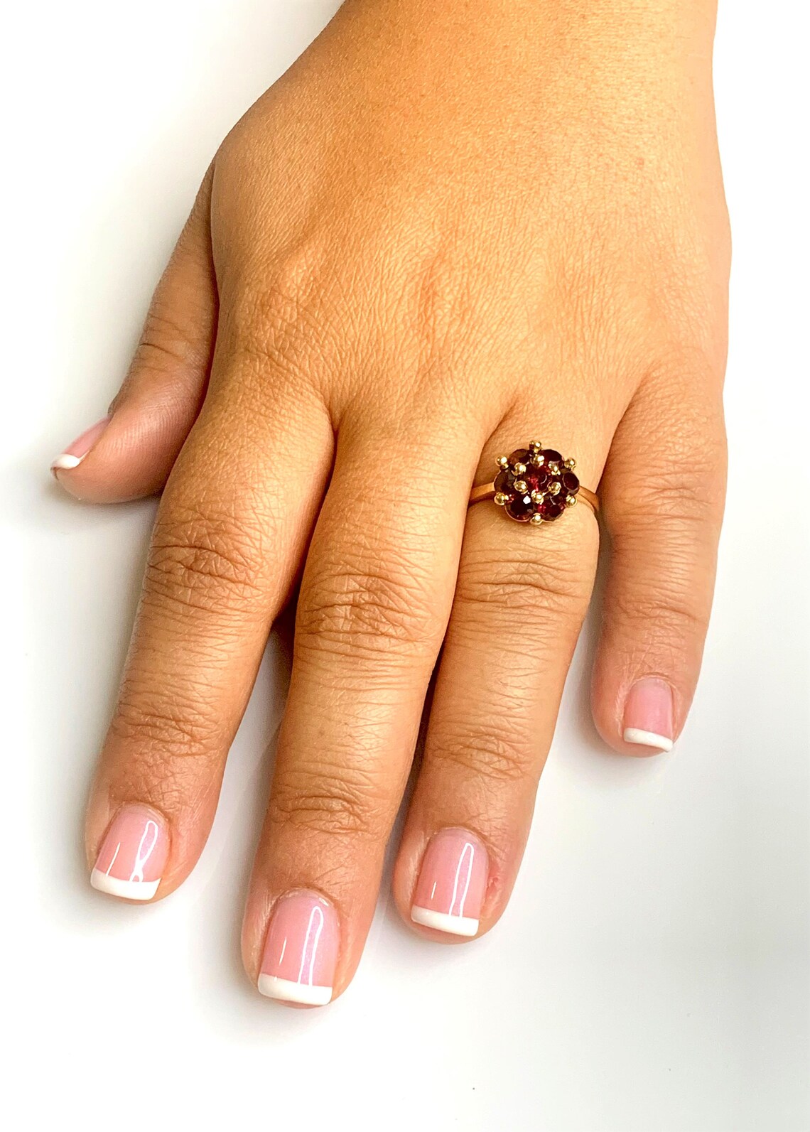 Garnet Flower Ring, Garnet Jewelry Vintage, Garnet Gold Ring 18k ...