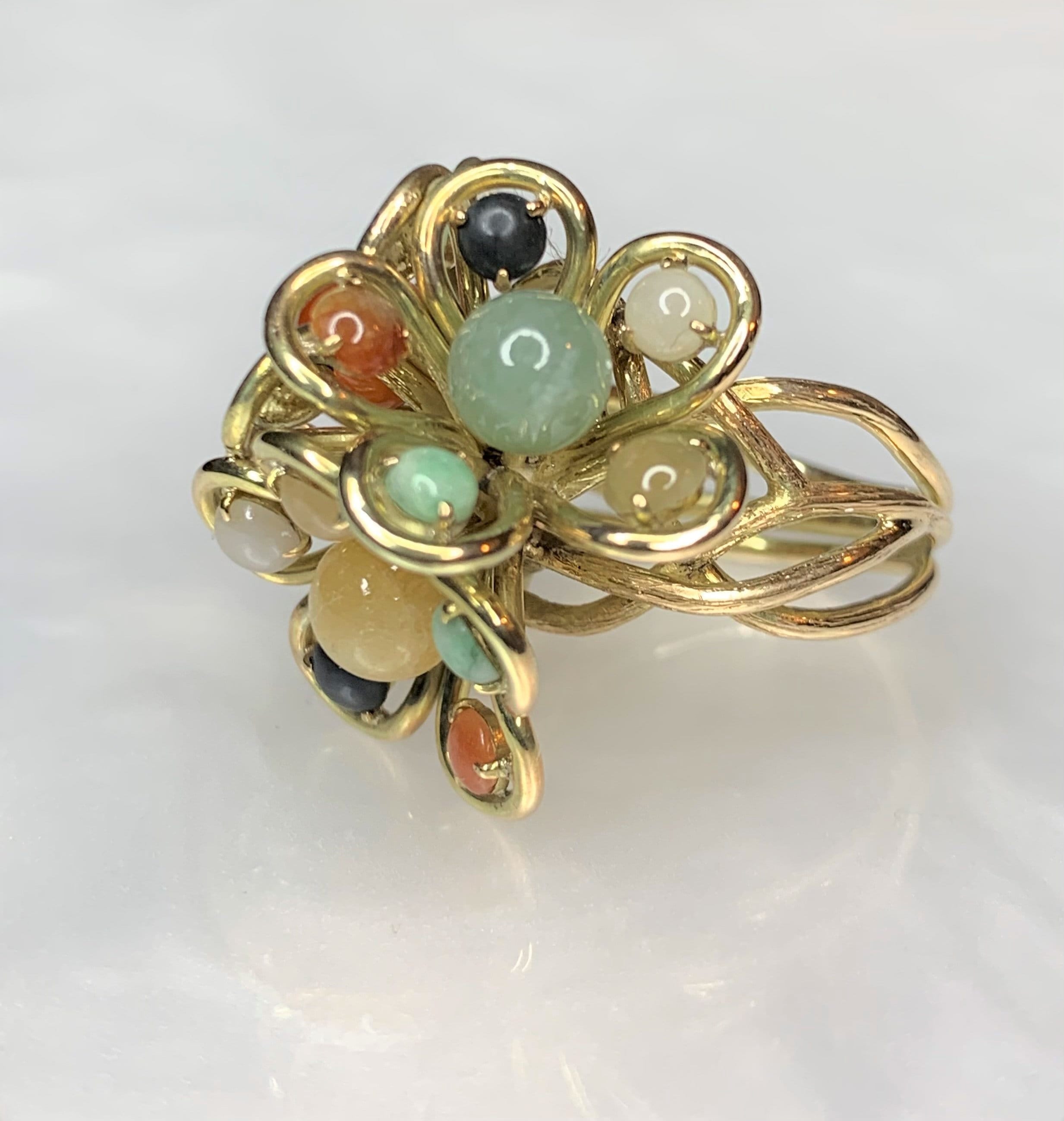 Multi Color Jade Ring, Jade Flower Ring, Natural Jade Ring, Jade Clover ...