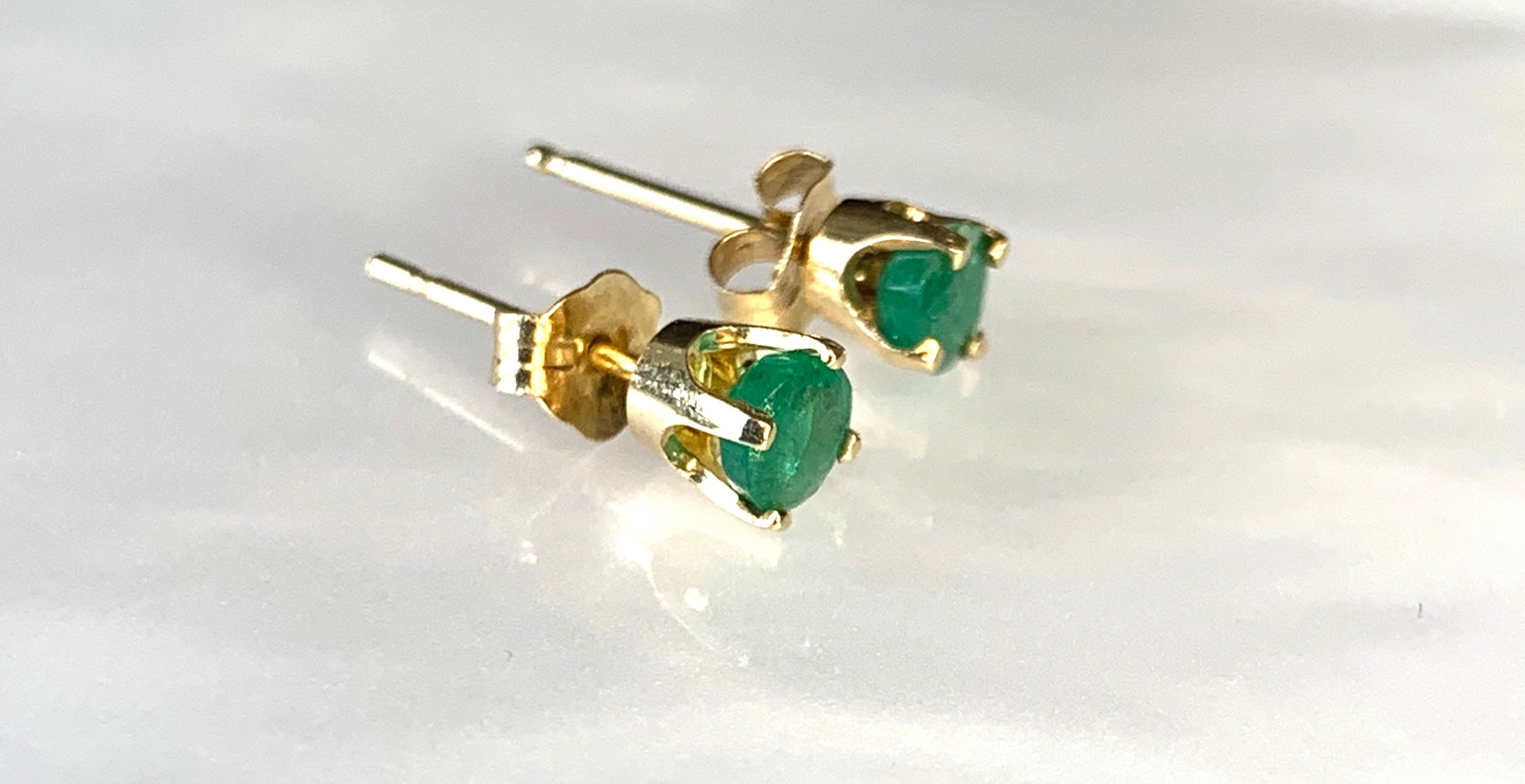 Emerald Stud Earrings, Natural Emerald Earrings, Dainty Emerald ...