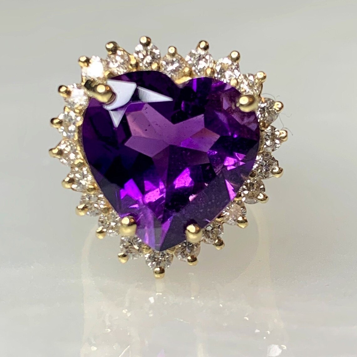 Amethyst Ring Amethyst Heart Ring Amethyst Diamond Heart - Etsy