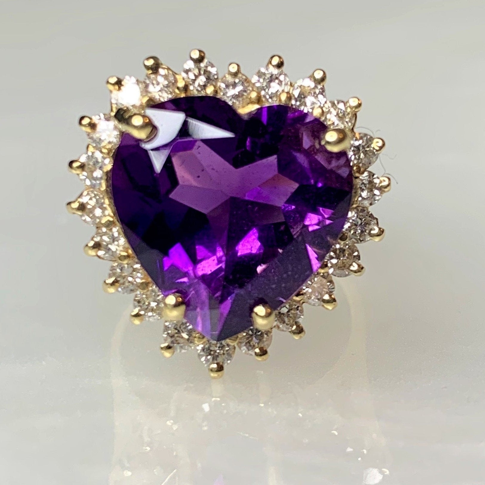 Amethyst Ring Amethyst Heart Ring Amethyst Diamond Heart - Etsy