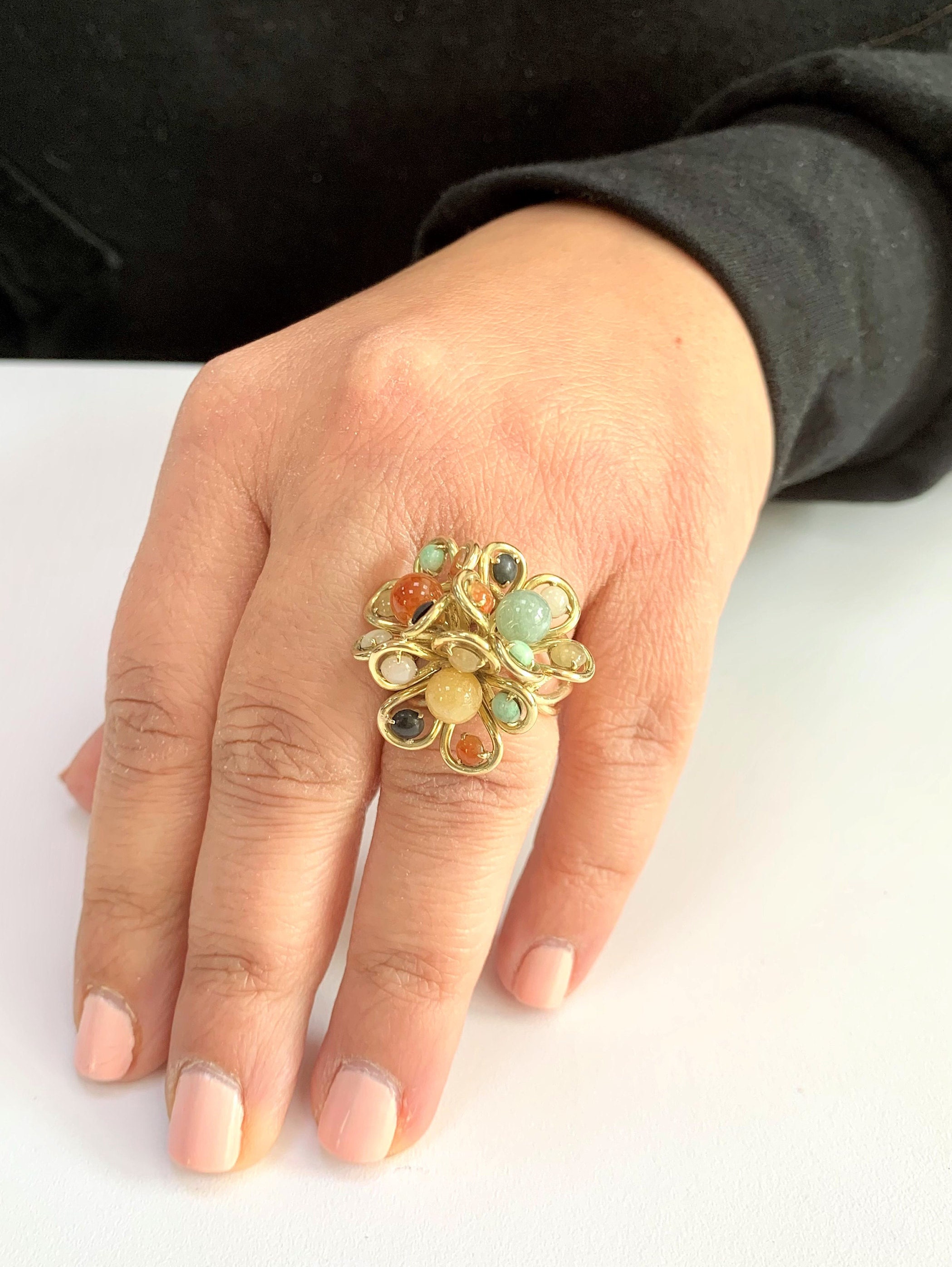 Multi Color Jade Ring, Jade Flower Ring, Natural Jade Ring, Jade Clover ...