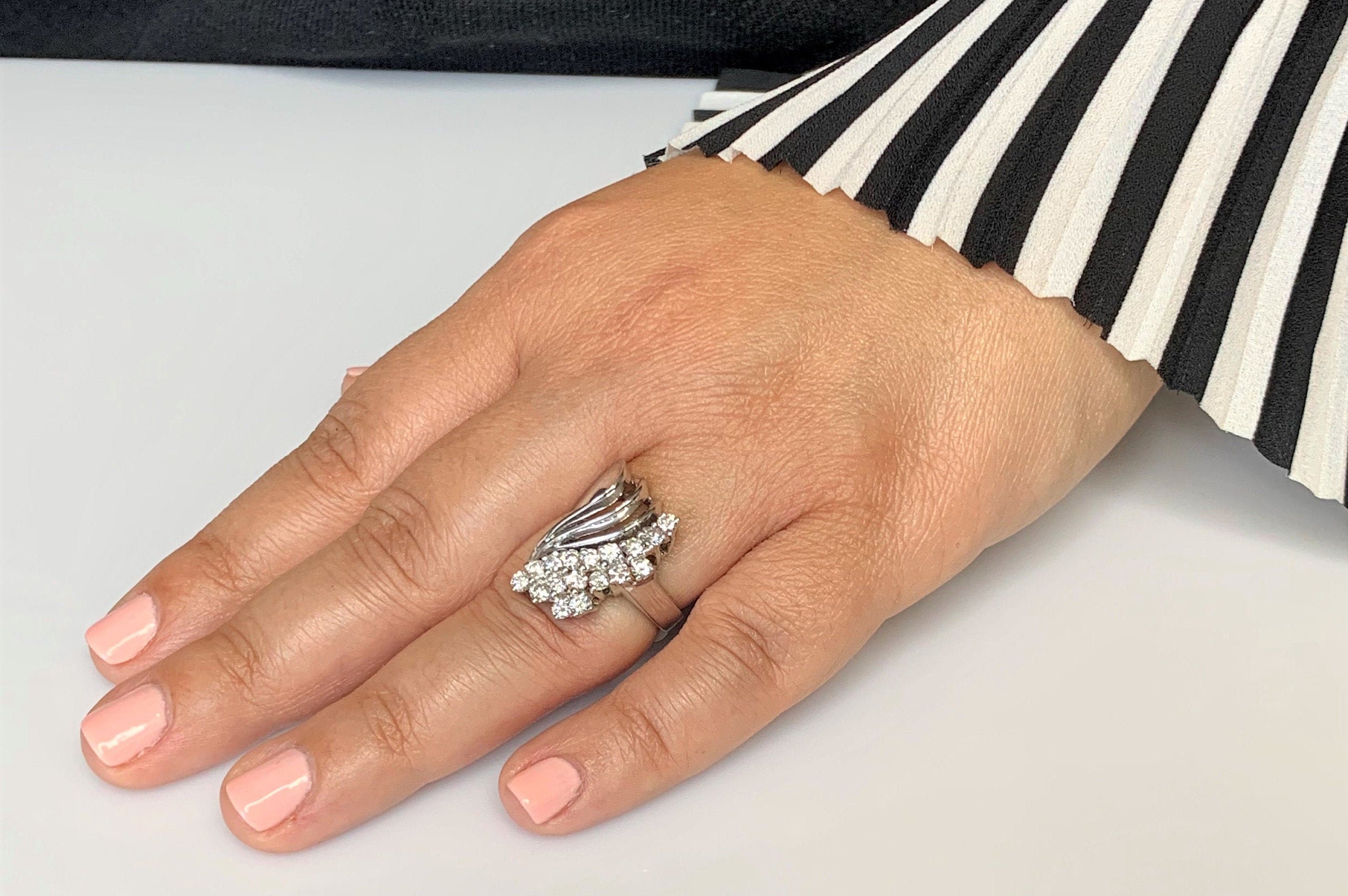 Diamond Waterfall Ring, Vintage Waterfall Ring, Vintage Diamond Ring ...