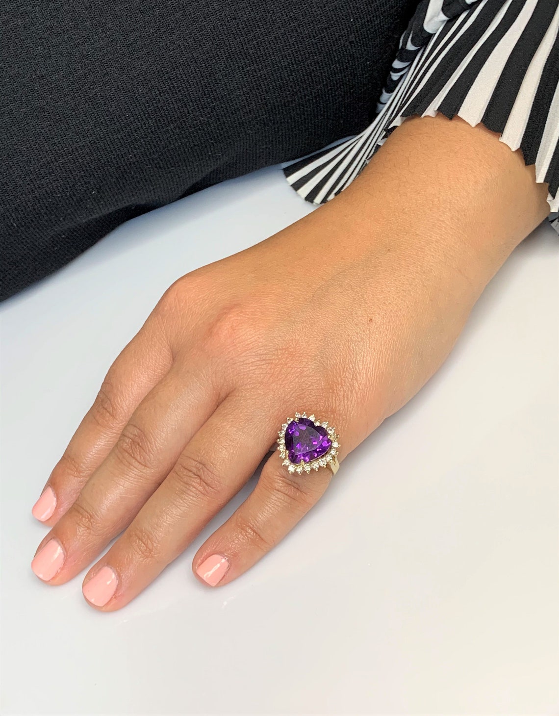 Amethyst Ring Amethyst Heart Ring Amethyst Diamond Heart | Etsy