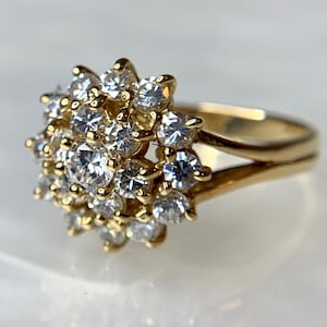 Cubic Zirconia Floral Ring| 14k Solid Gold CZ Ring| Gold Flower Ring ...